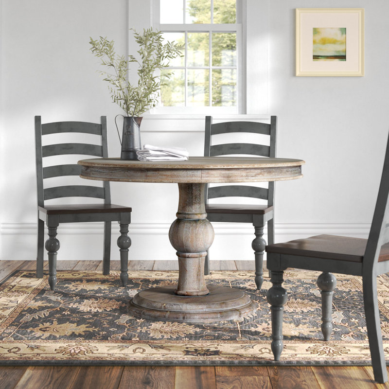 Laurel Foundry Modern Farmhouse® Babb 47 Round Mango Wood Hand Carved Pedestal Sienna Gray